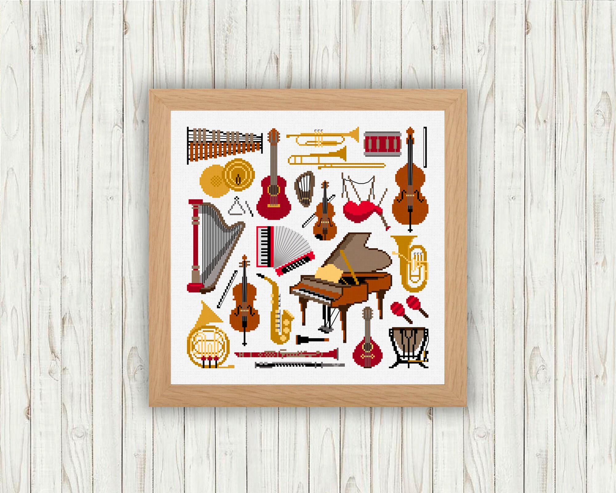 Musical Instruments Cross Stitch Pattern: Orchestra Band Decor (PDF ...