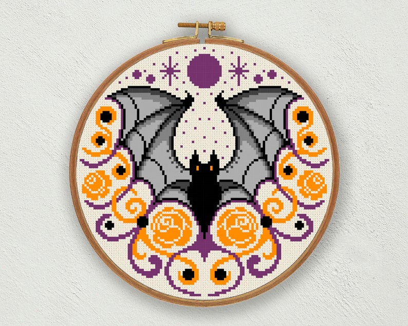Halloween Bat Cross Stitch Pattern: Gothic Vampire Decor (PDF Pattern ...