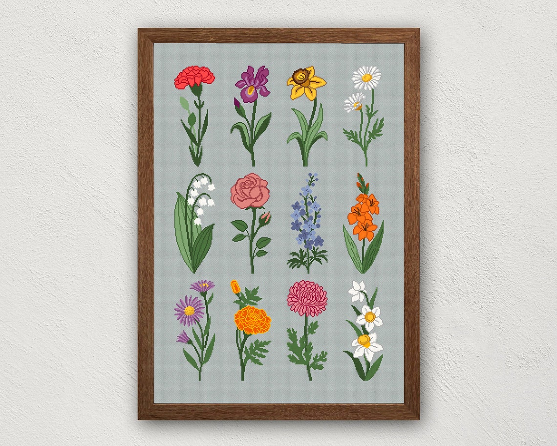 Birth month flowers cross stitch pattern Wild flowers | Etsy