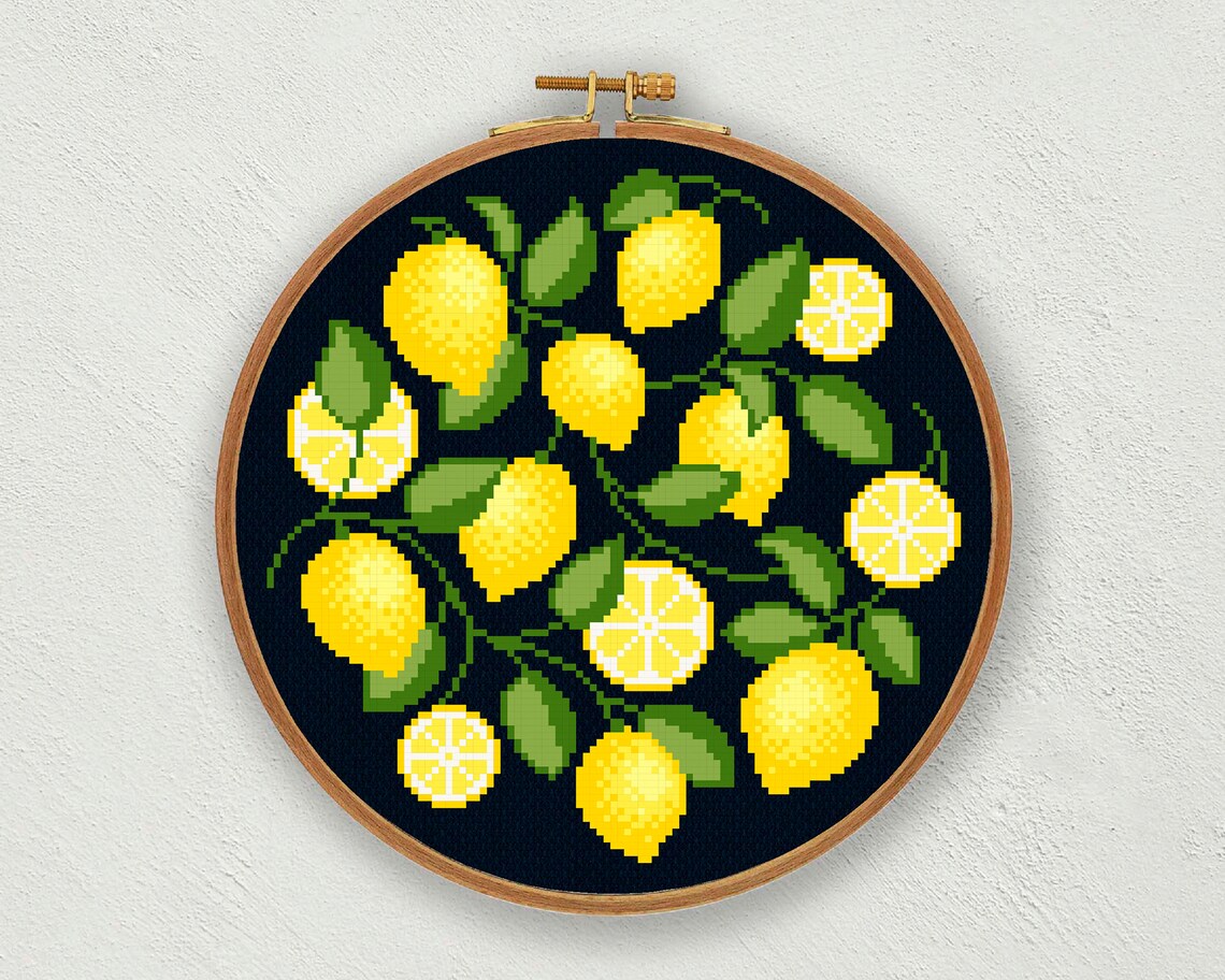 Lemons Cross Stitch Pattern Lemon Cross Stitch Chart Citrus | Etsy