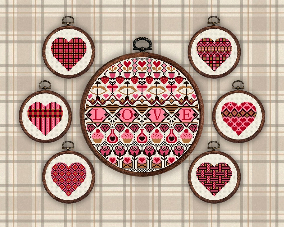 Set of Valentine's Day Cross Stitch Patterns Love Cross - Etsy