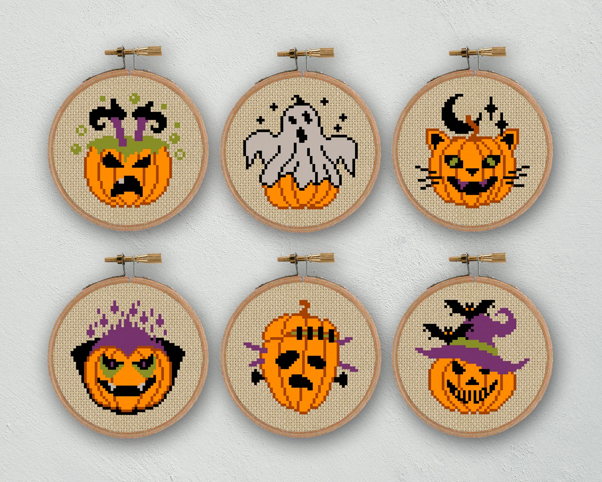 Spooky Halloween Pumpkins Cross Stitch Pattern Set (PDF Pattern) - Etsy