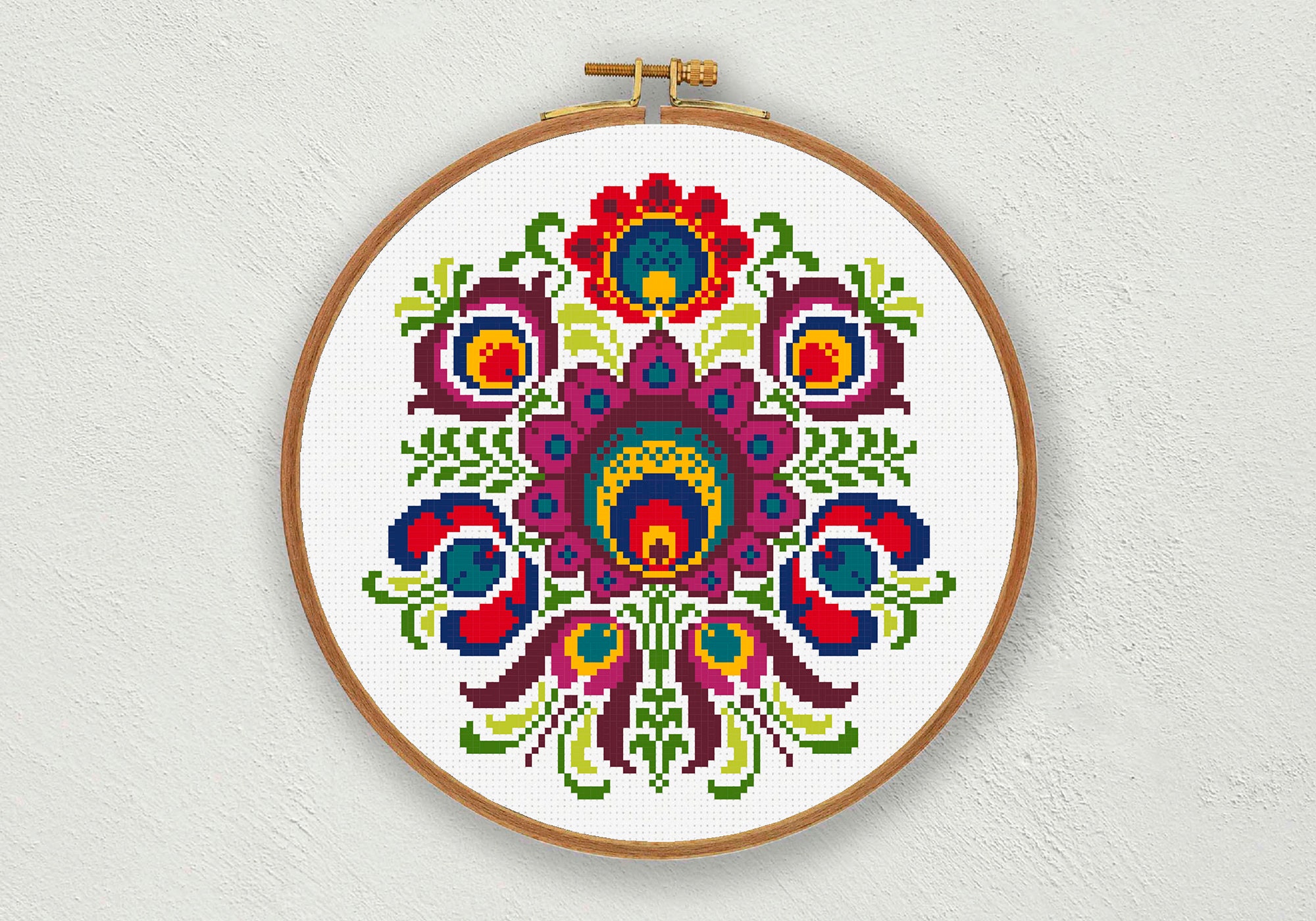 Set of Floral Folk Cross Stitch Patterns Modern Folk Floral | Etsy