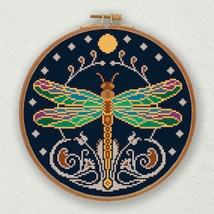 Dragonfly Cross Stitch Pattern, Mystical Cross Stitch, Dragonfly Embroidery Chart, Insect Cross ...
