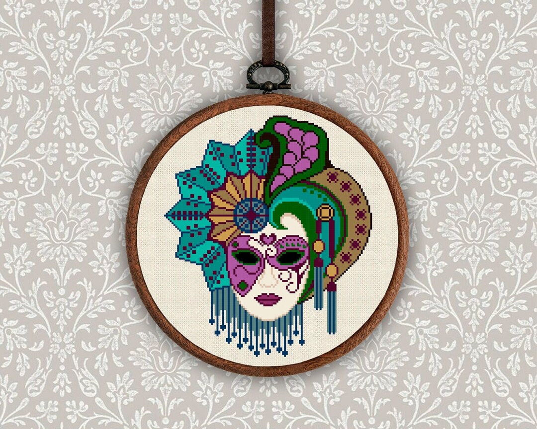 Venetian Mask Cross Stitch Pattern, Carnival Cross Stitch Chart, Mardi ...