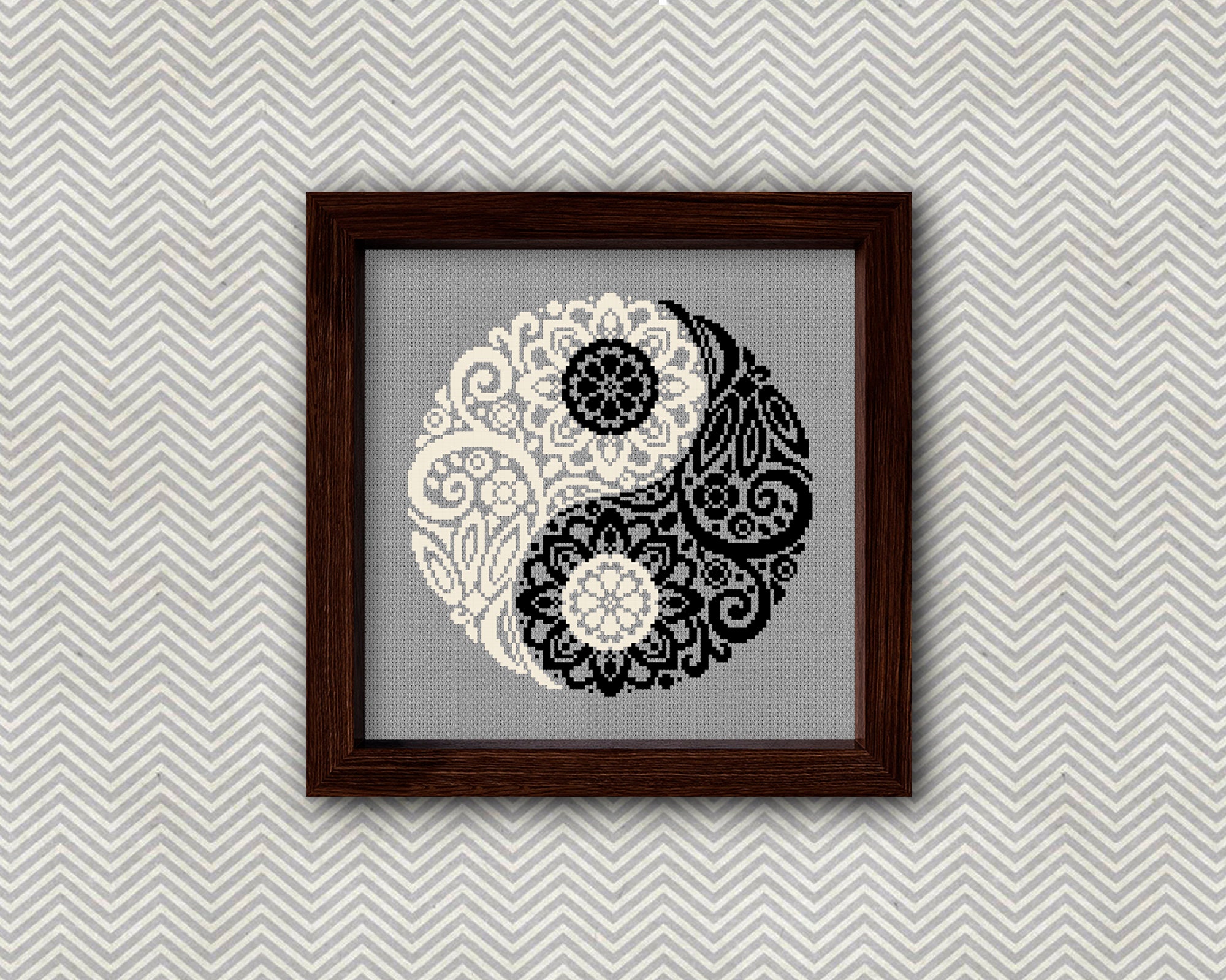 Ying Yang Cross Stitch Pattern Floral Cross Stitch Black and | Etsy