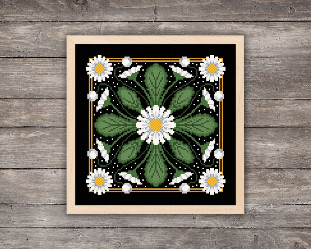 Daisy Floral Cross Stitch Pattern: Square Botanical Design (PDF ...