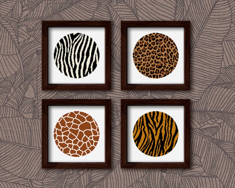Animal Print Cross Stitch Pattern Set: Zebra, Leopard, Giraffe, Tiger ...