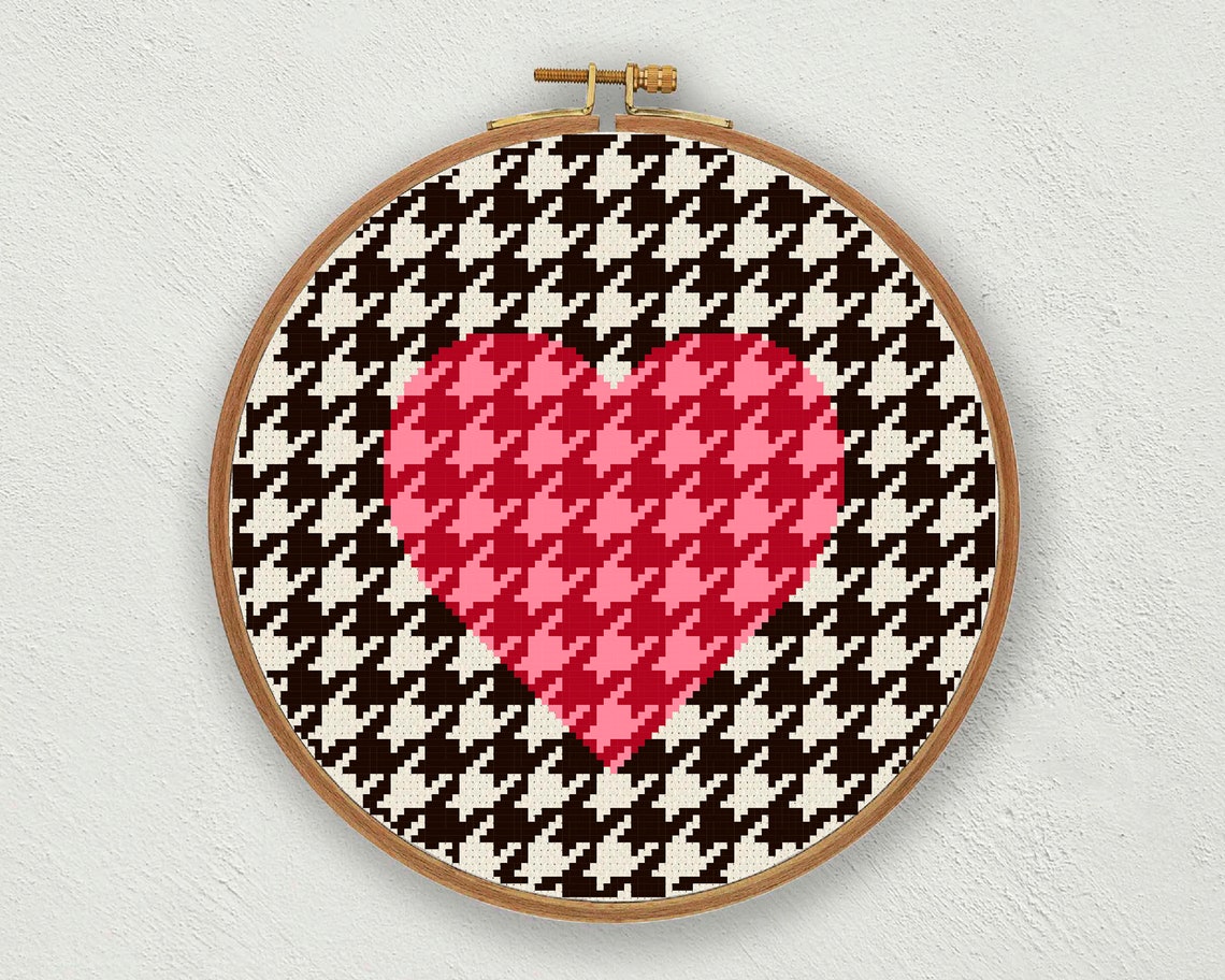 Heart Houndstooth Cross Stitch Pattern: Modern Valentine's Decor (PDF ...
