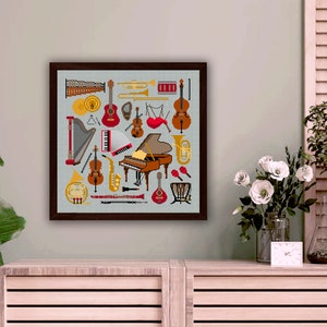 Musical Instruments Cross Stitch Pattern: Orchestra Band Decor (PDF ...