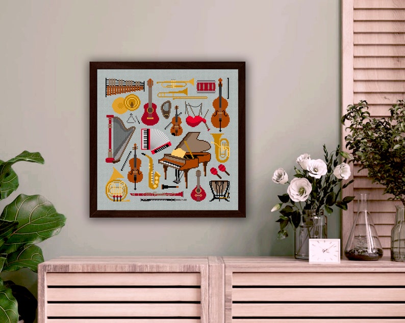 Musical Instruments Cross Stitch Pattern: Orchestra Band Decor (PDF ...