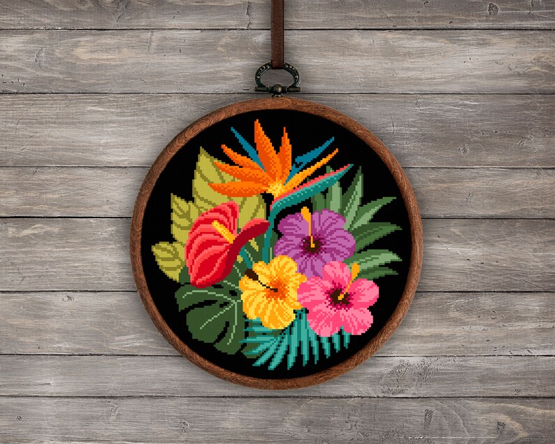 Tropical Flowers Cross Stitch Pattern Exotic Flowers - Etsy