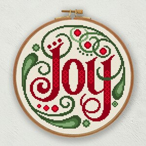 Christmas Joy Cross Stitch Pattern: Holiday Wreath Embroidery (PDF ...