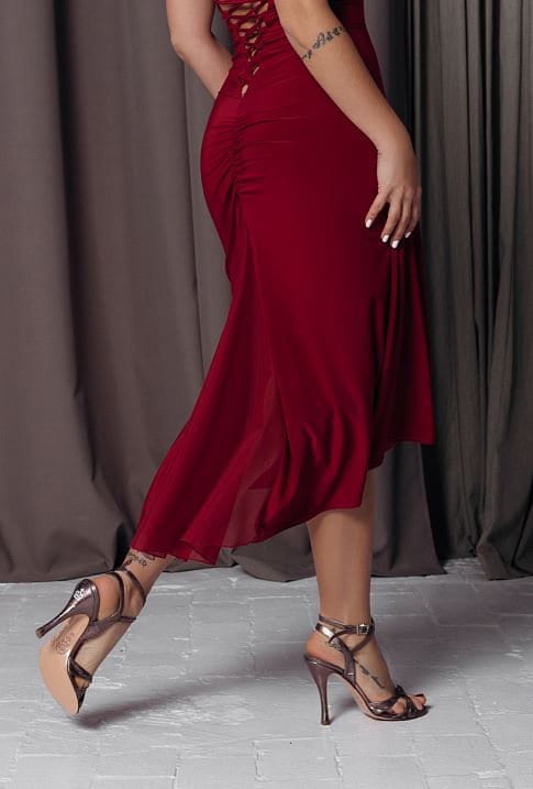 A Dark Red Dress for Ballroom Dancing With a Slinky Silhouette. Lace-up ...