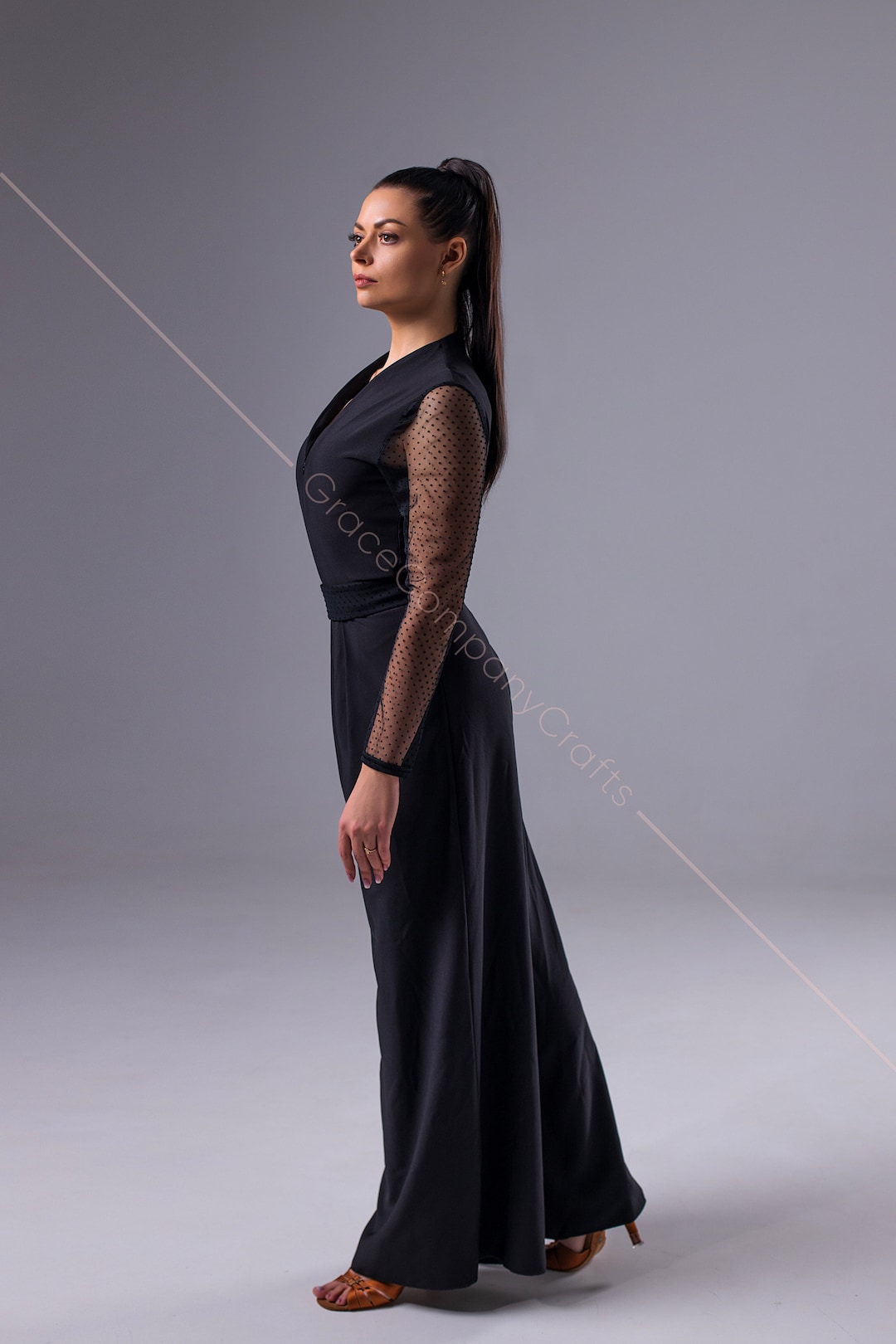 Black Jumpsuit for Ballroom Dancing. Long Sleeve Jumpsuit in Polka Dot ...