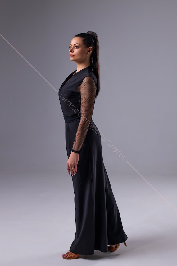 Black Jumpsuit for Ballroom Dancing. Long Sleeve Jumpsuit in | Etsy