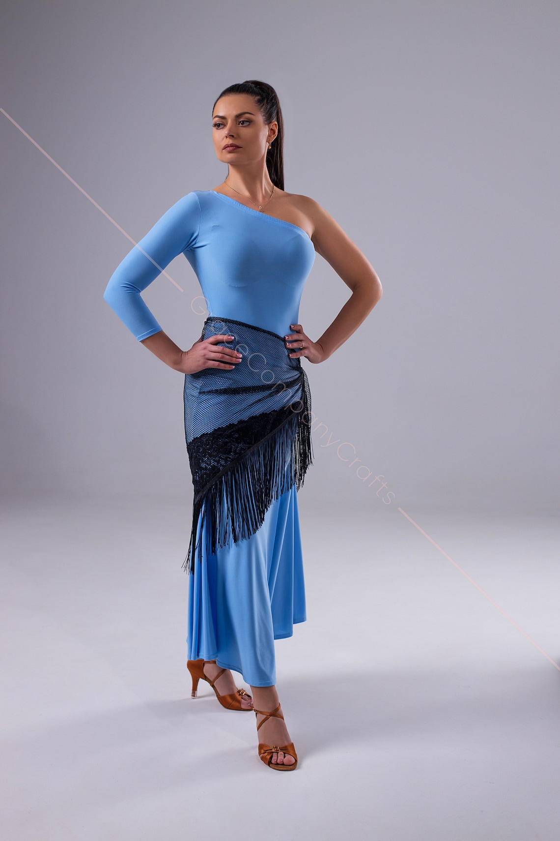 Light Blue Tango Dress With a High Slit. One Shoulder Dance - Etsy