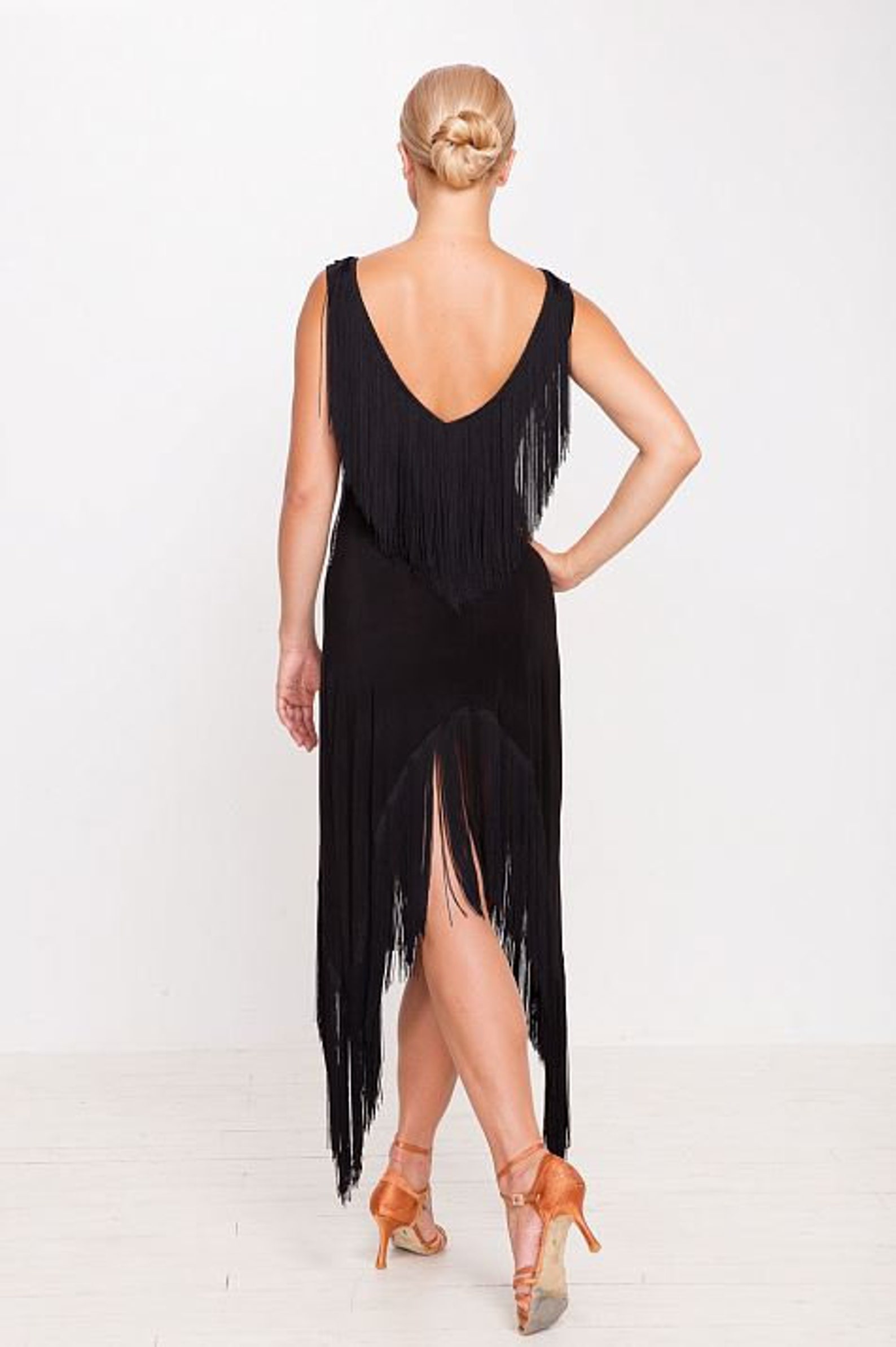 Tango Dress With Fringe. Backless Dance Dresses. Black Dress for Latin ...