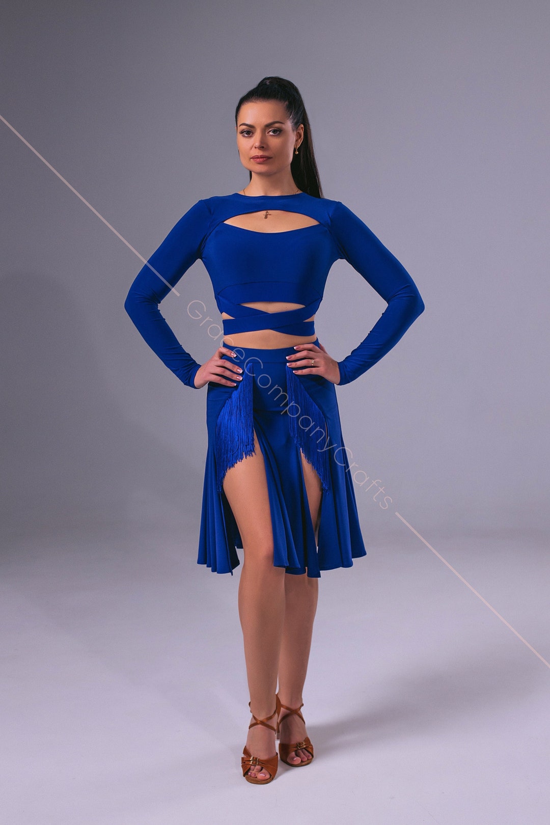 Dance Top With Cross Straps. Blue Long Sleeve Top - Etsy