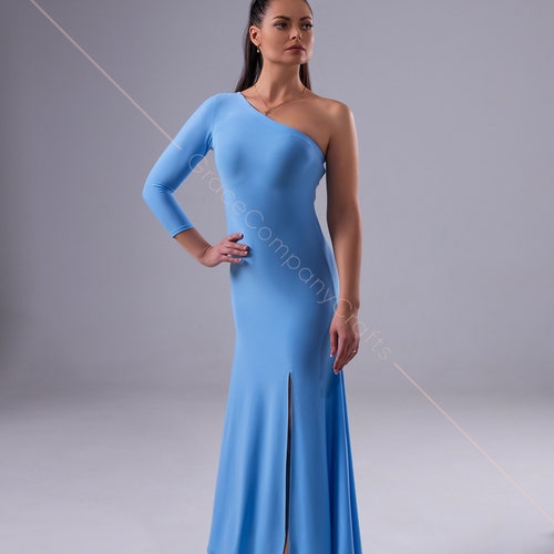 Light Blue Tango Dress With a High Slit. One Shoulder Dance - Etsy