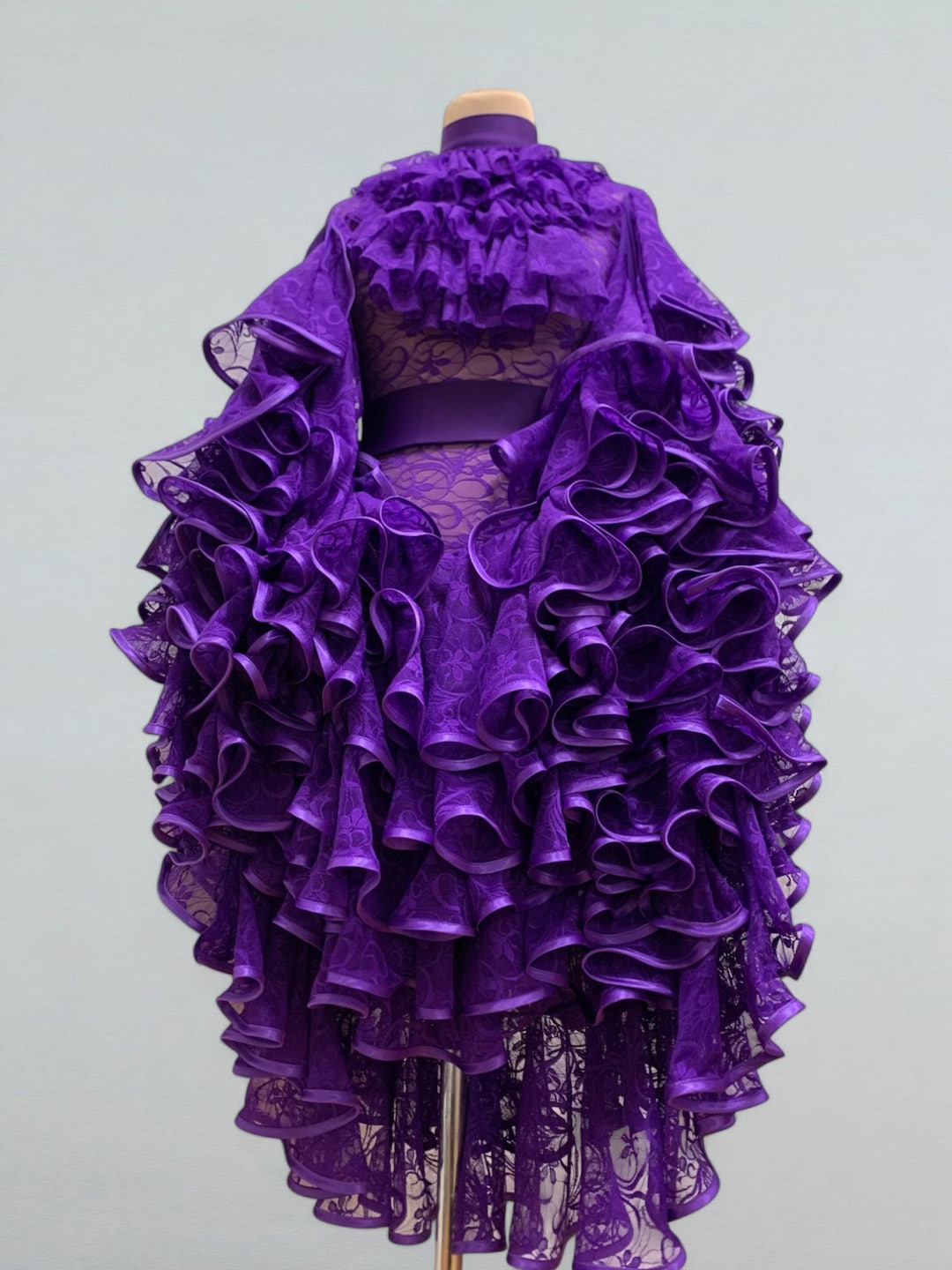 Elegant Purple Lace Ballroom Dance Dress With Cascading Ruffles - Etsy