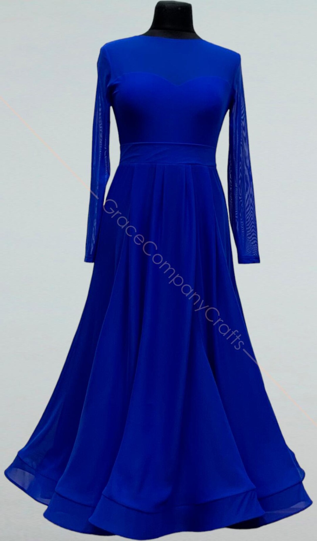 Blue Ballroom Gown With Sleeves for Dance Performances - Etsy