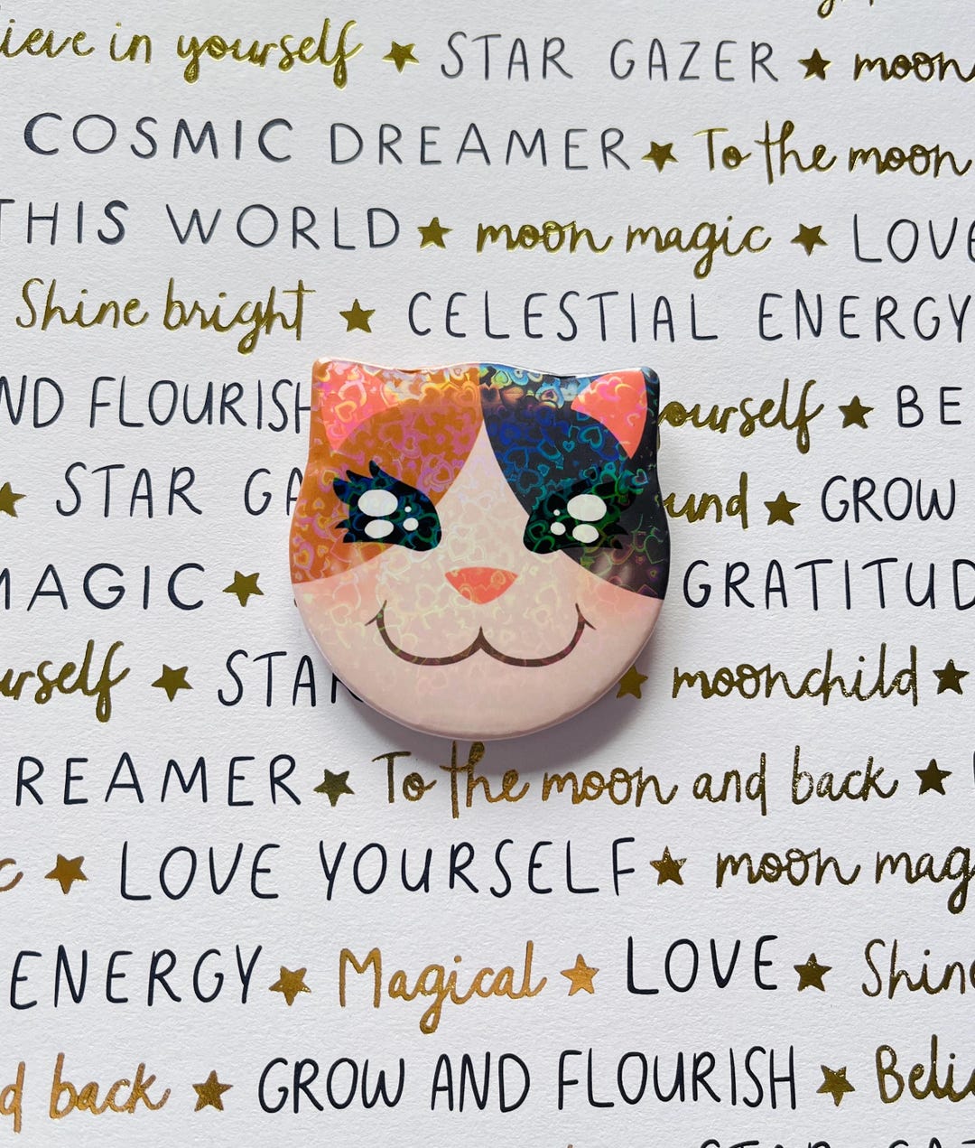 Fat Calico Cat Holographic 58mm Cat Shaped Button Pin - Etsy