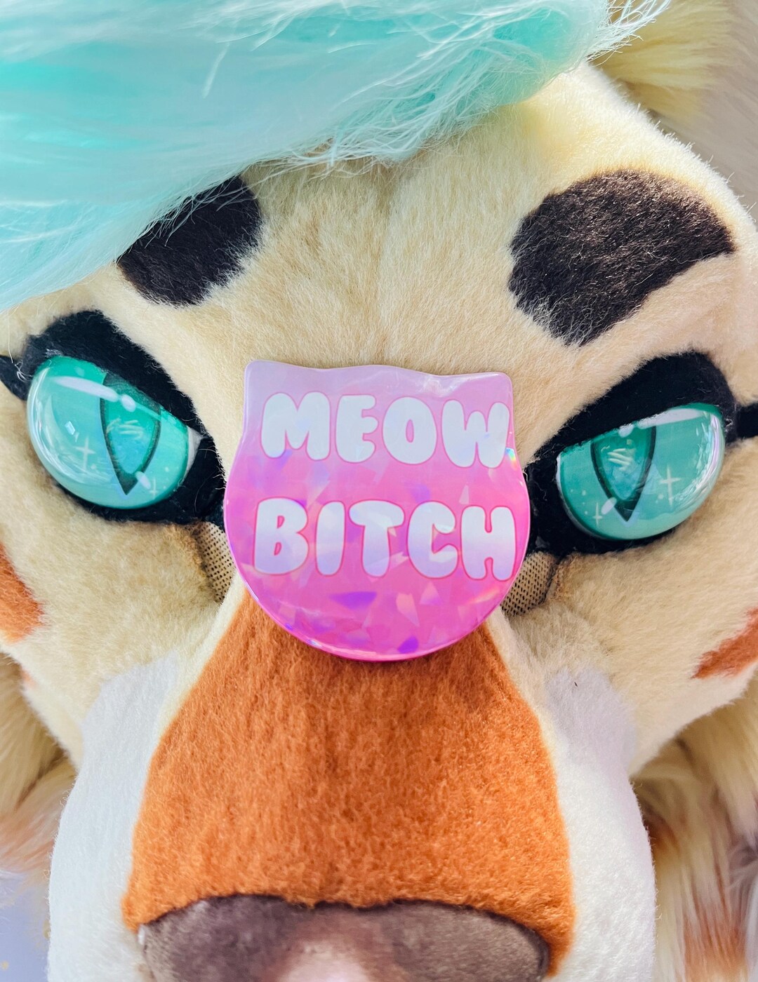 Pink Holographic Meow 58mm Cat Shaped Button Pin - Etsy