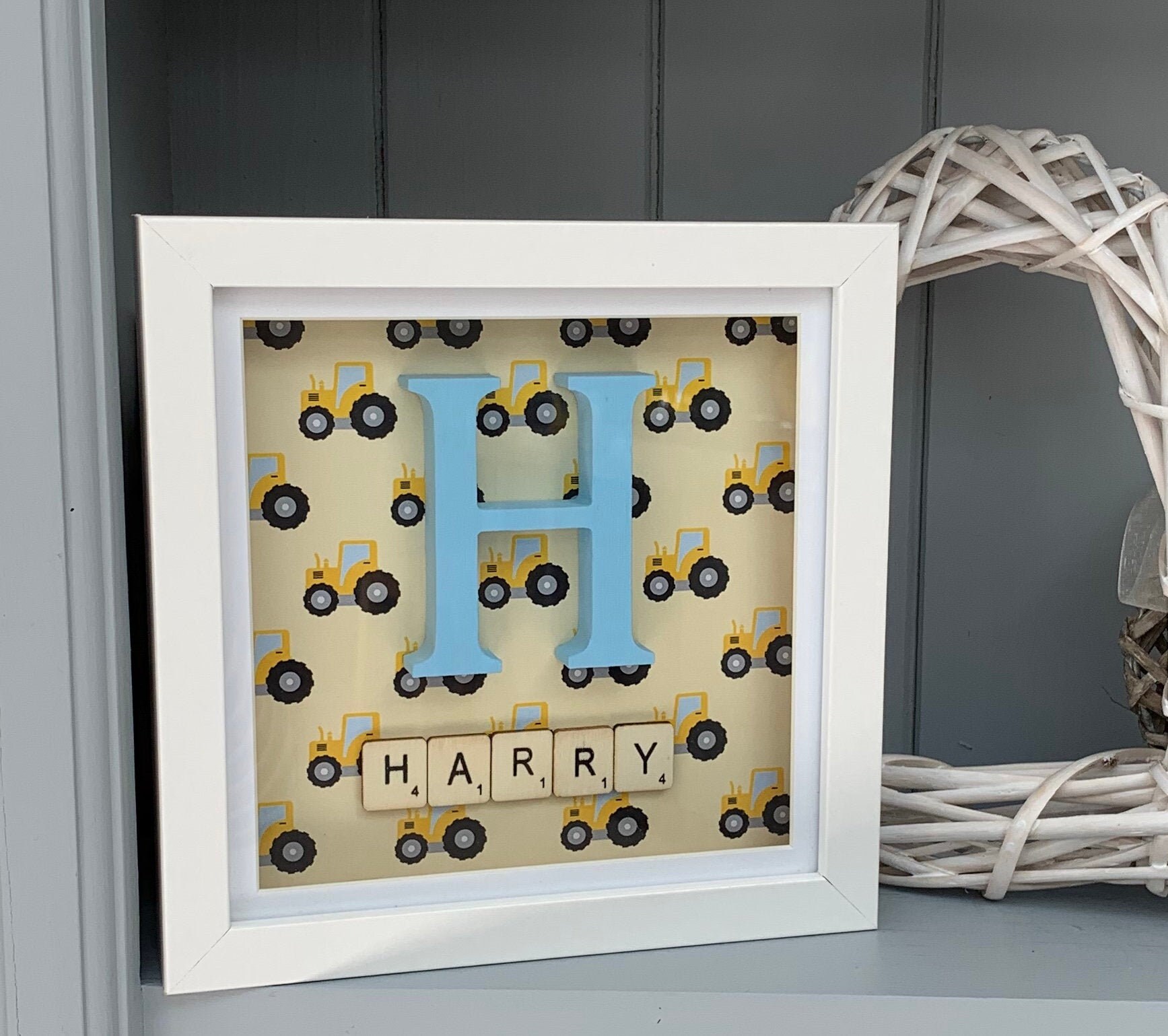 Personalised tractor themed scrabble name and initial letter | Etsy