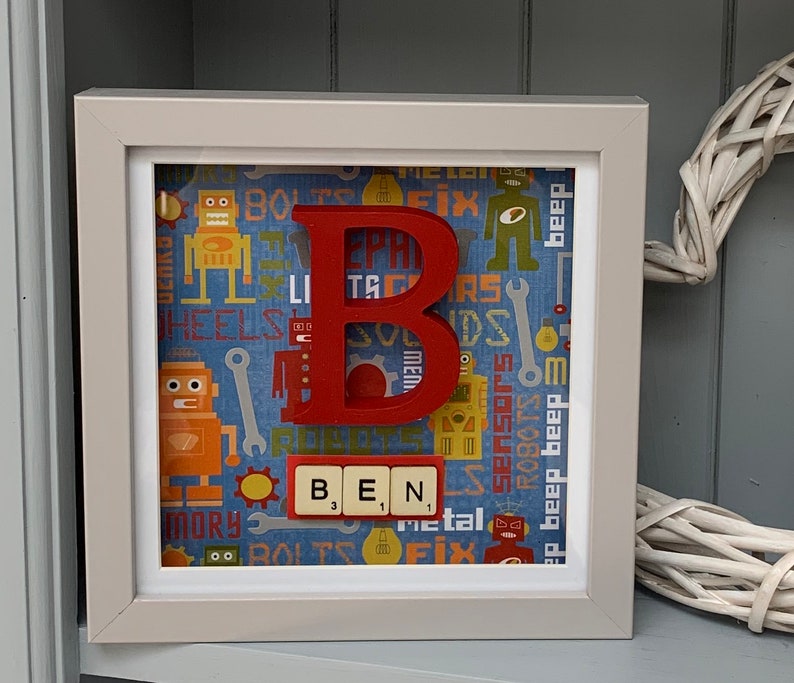 Personalised robot themed scrabble name and initial letter | Etsy