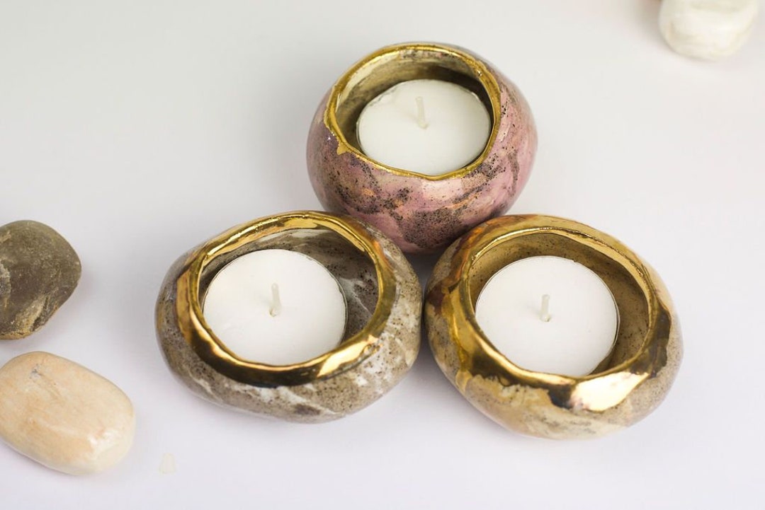 River Rock Tealights (set of 3) of Rose, Desert Sand and Mountain Gray ...