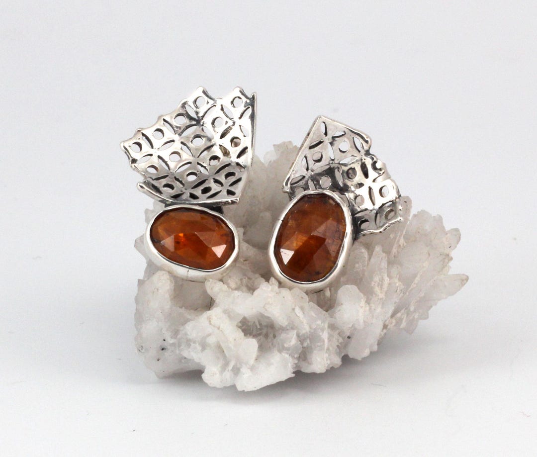 Handmade Silver Kyanite Earrings Unique Asymmetrical Textured Oxidized ...