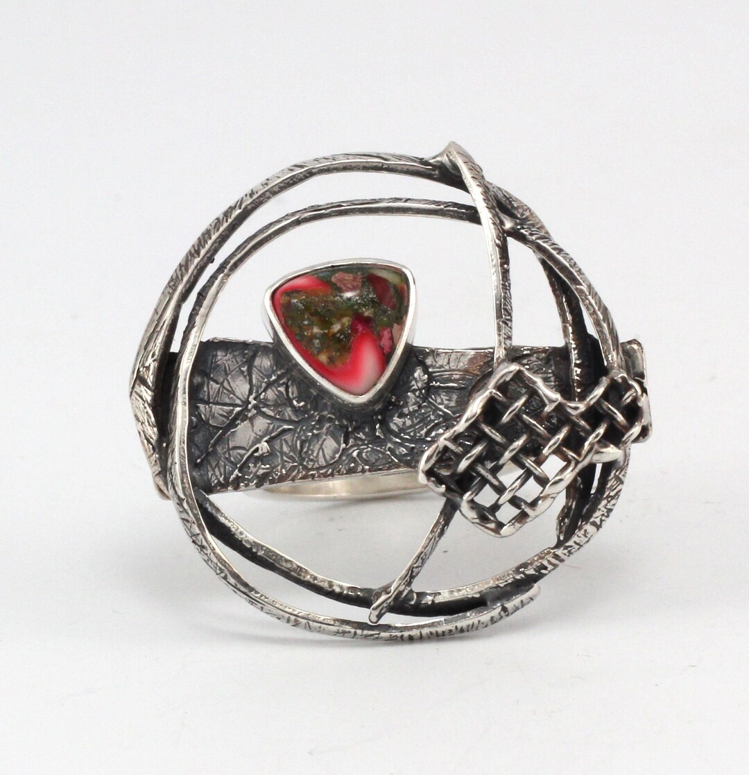 Handmade Jasper Silver Ring Adjustable Silver Ring Artisan Silver Ring ...
