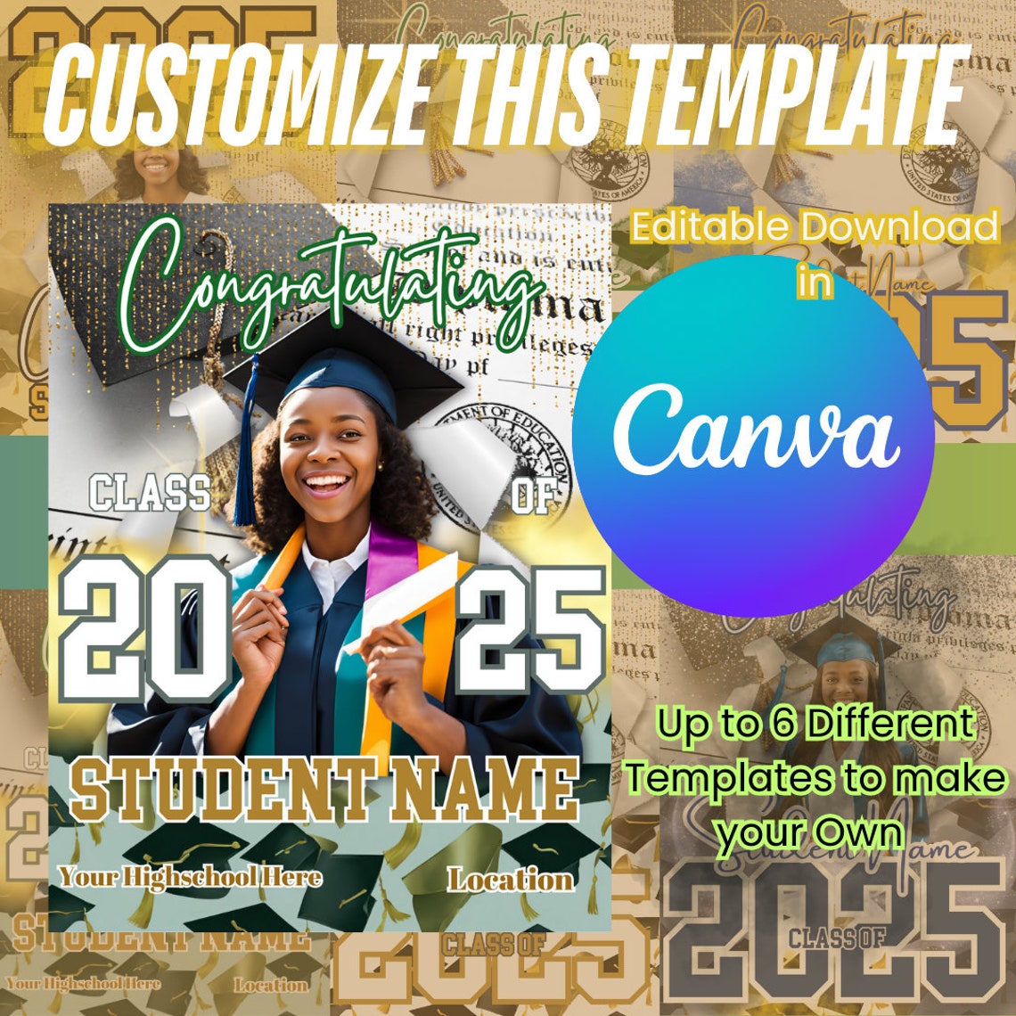 Custom Graduation Fan Template, Canva Editable Face Fans (digital ...