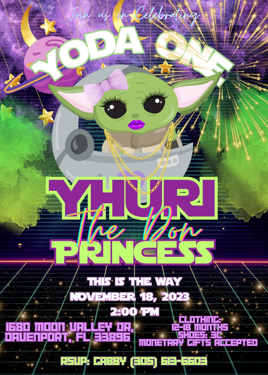 La invitación digital de un cumpleaños de Don Princess Yoda ...