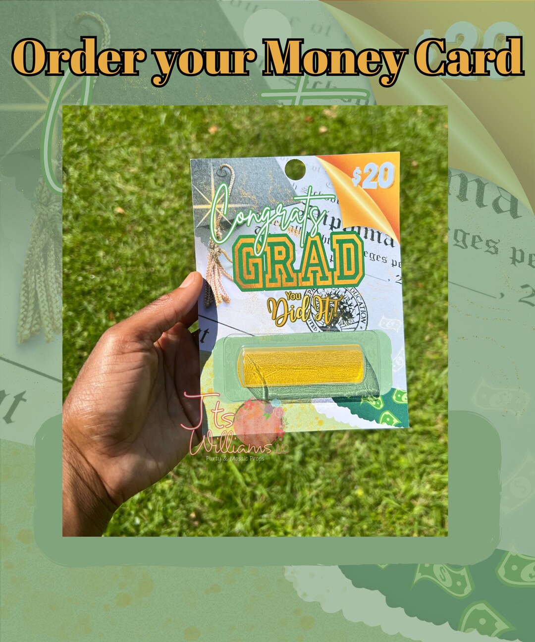 Green & Gold Graduation Money Card Holder | Gift for Grad - Etsy