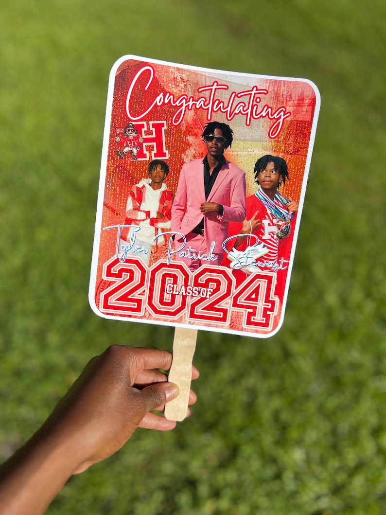 Custom Graduation Fan, Commemorative Photo, Head on a Stick ...