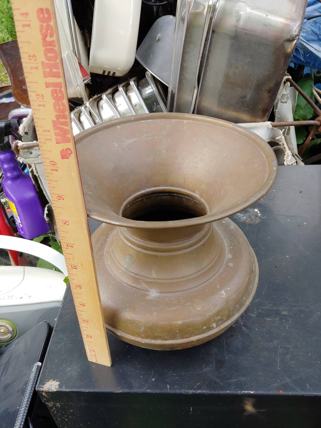 Antique Brass Railroad Station Spitoon Weighted Base Solid Brass USA ...