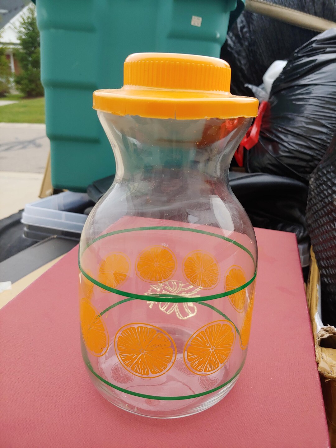 Vintage Pyrex Glass Lemonade Carafe Lid Orange Juice Pitcher 1.5 L ...