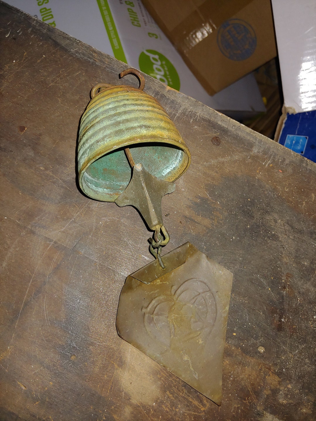 Vintage Copper Cast Iron Jeff Cross Wind Chime Bell Hanging Chimes Hhbw ...