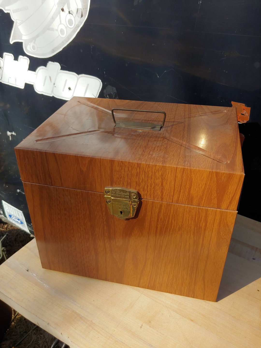 Vintage Mid Century Porta File Cabinet Box Tin Metal Wood Grain 60s ...