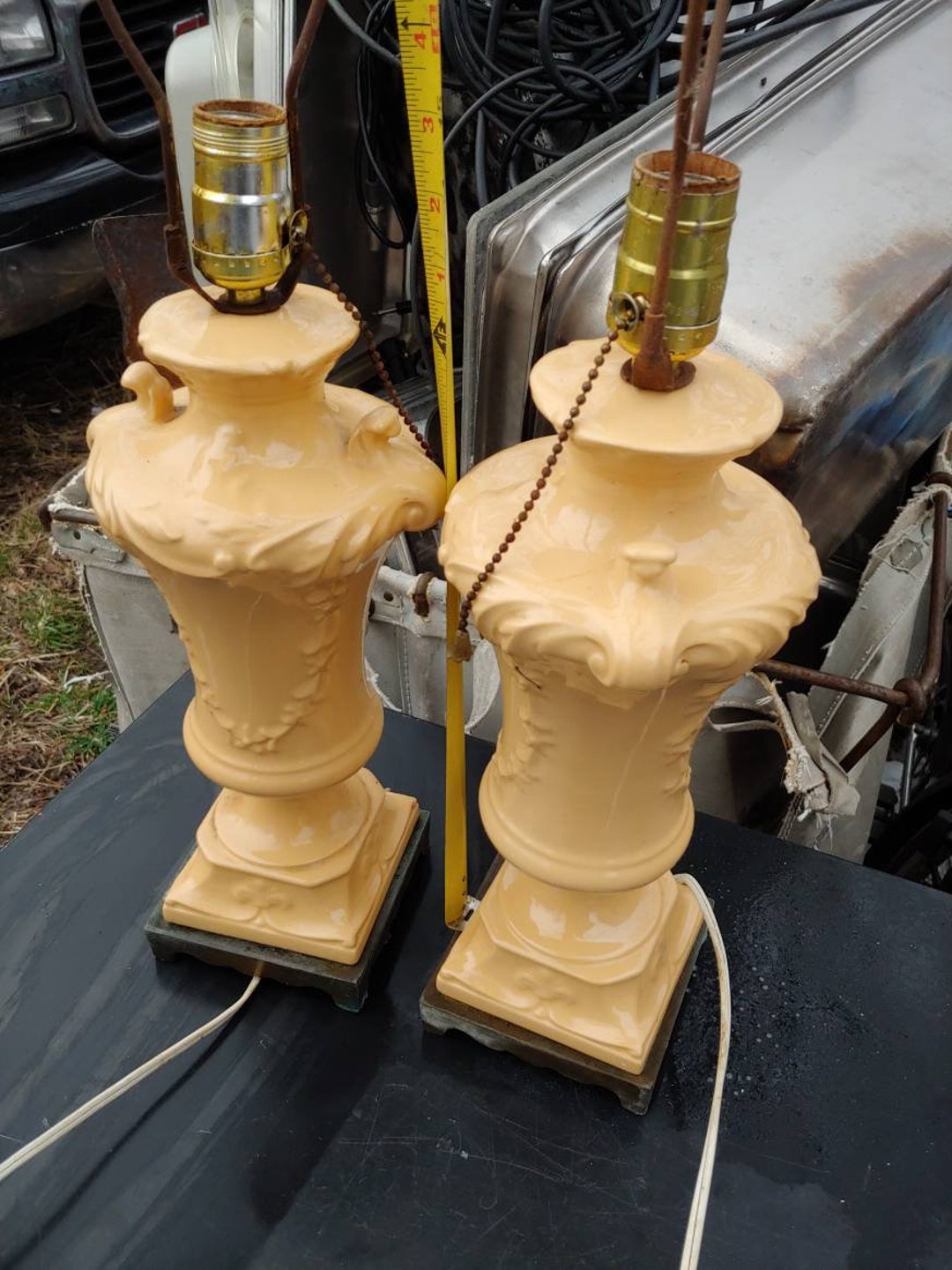 Matching Art Deco Yellow Satan Porcelain Bronze Base Lamp Set - Etsy