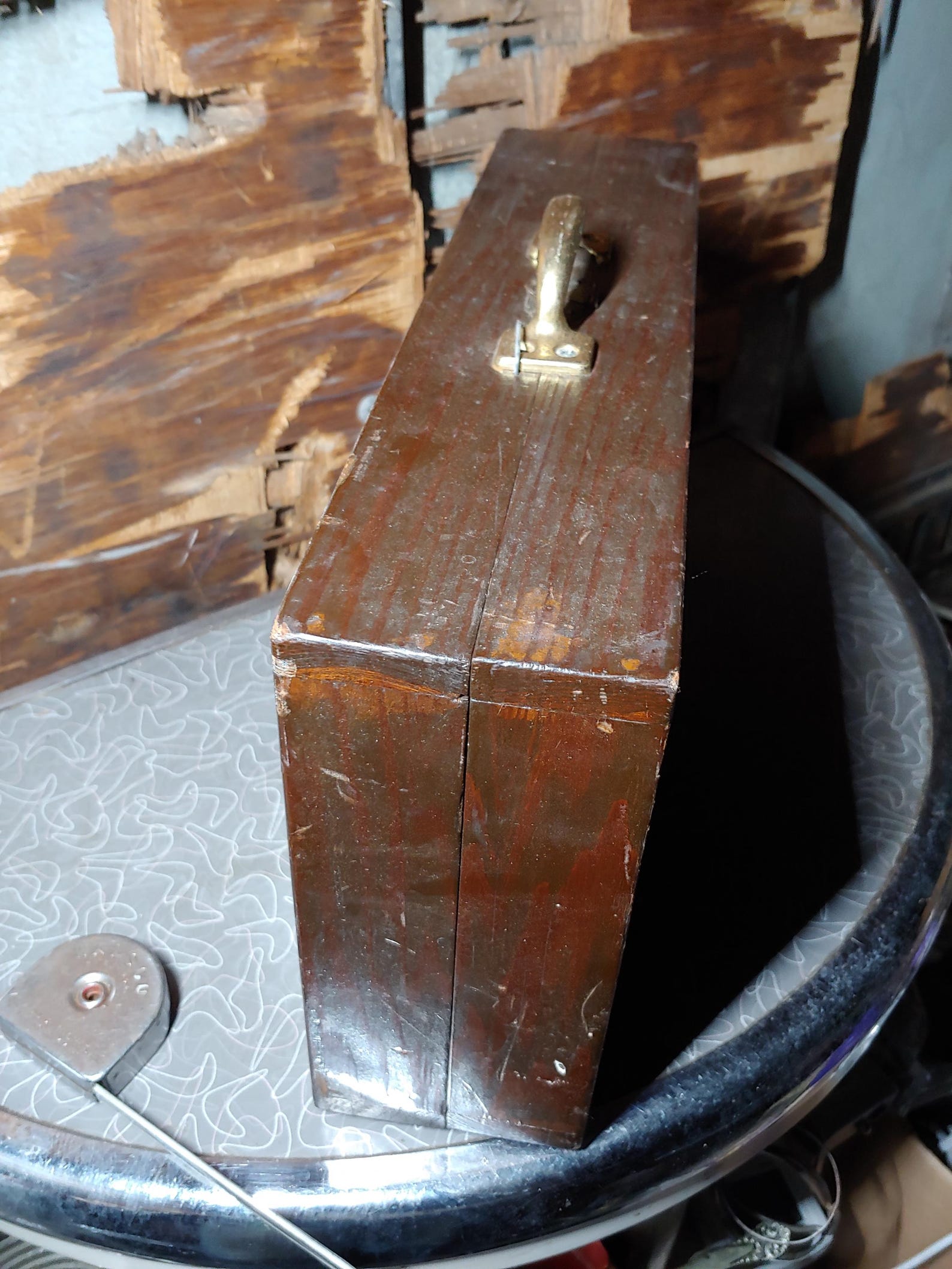 Antique Oak Salesman Sample Wooden Carry Suitcase Trunk With Carry ...