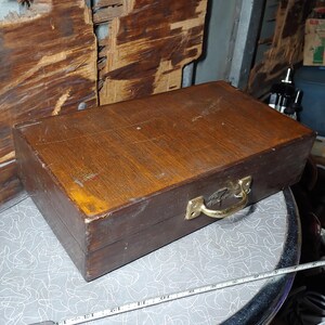 Antique Oak Salesman Sample Wooden Carry Suitcase Trunk With Carry ...