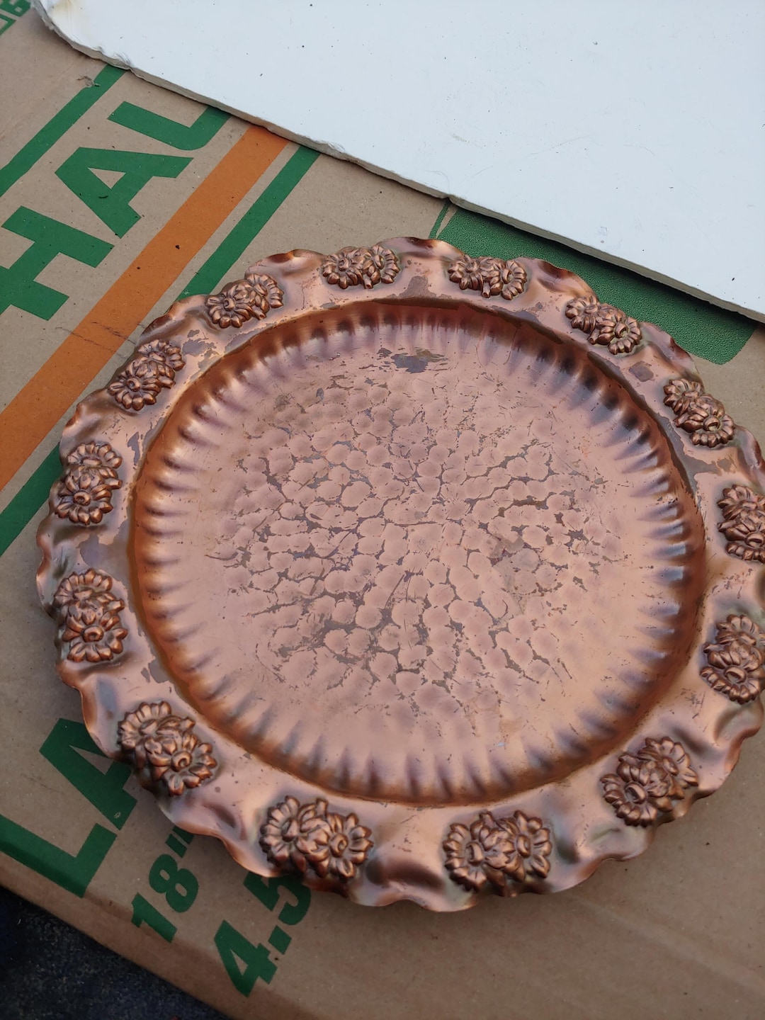 Solid Copper Gregorian Hammered Wall Hanging 9.5 Embossed Copper Tray ...