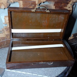 Antique Oak Salesman Sample Wooden Carry Suitcase Trunk With Carry ...