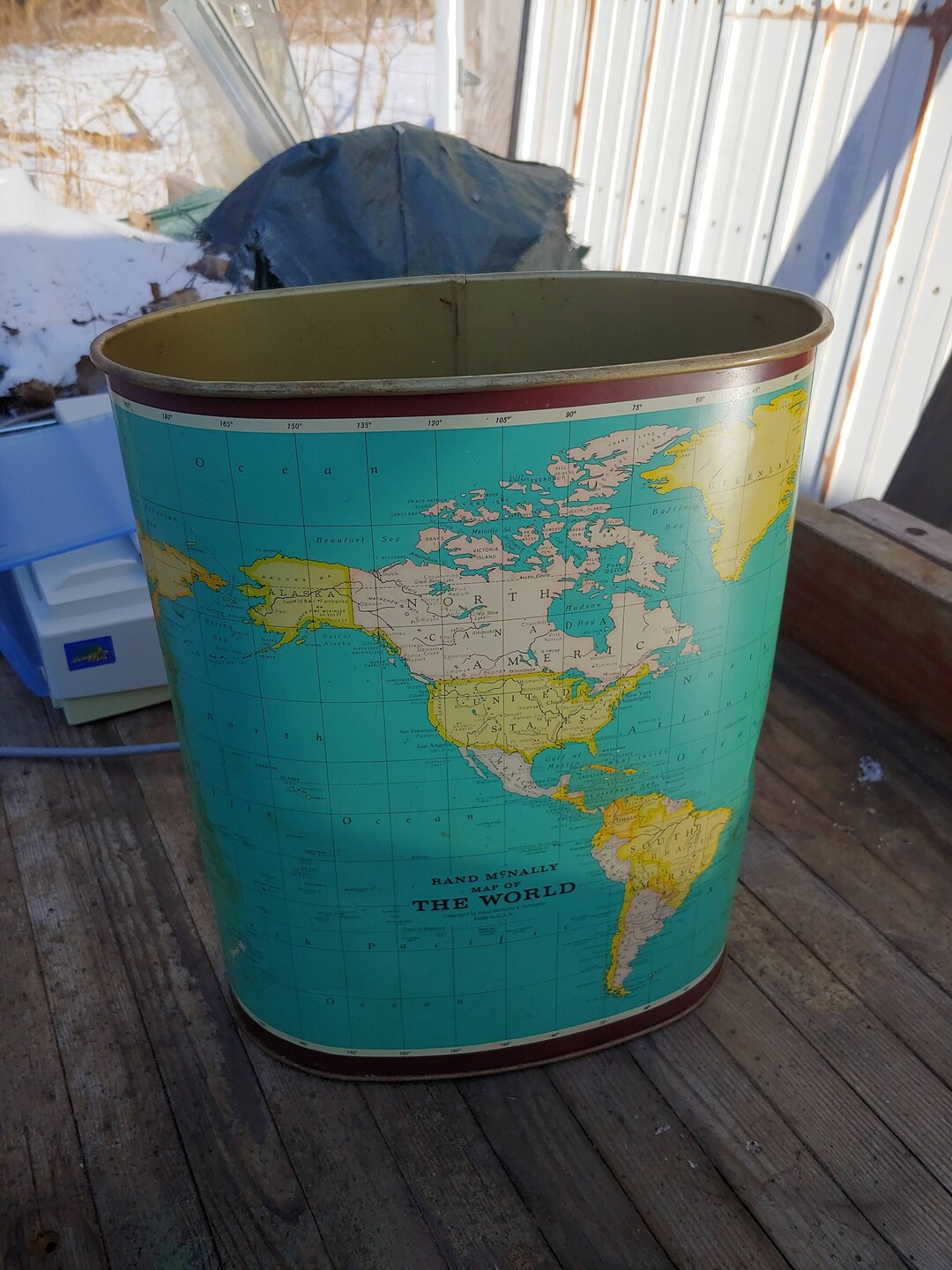 Vintage Rand Mcnally Map of the World Trash Can Wastebasket JL Clark - Etsy