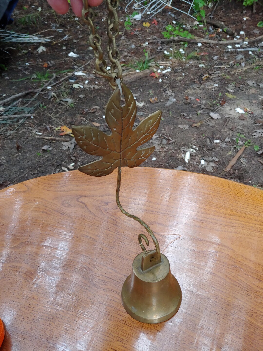 Antique Solid Brass Hotel Wall Hanging Bell Ringer With Leaf and Chain ...
