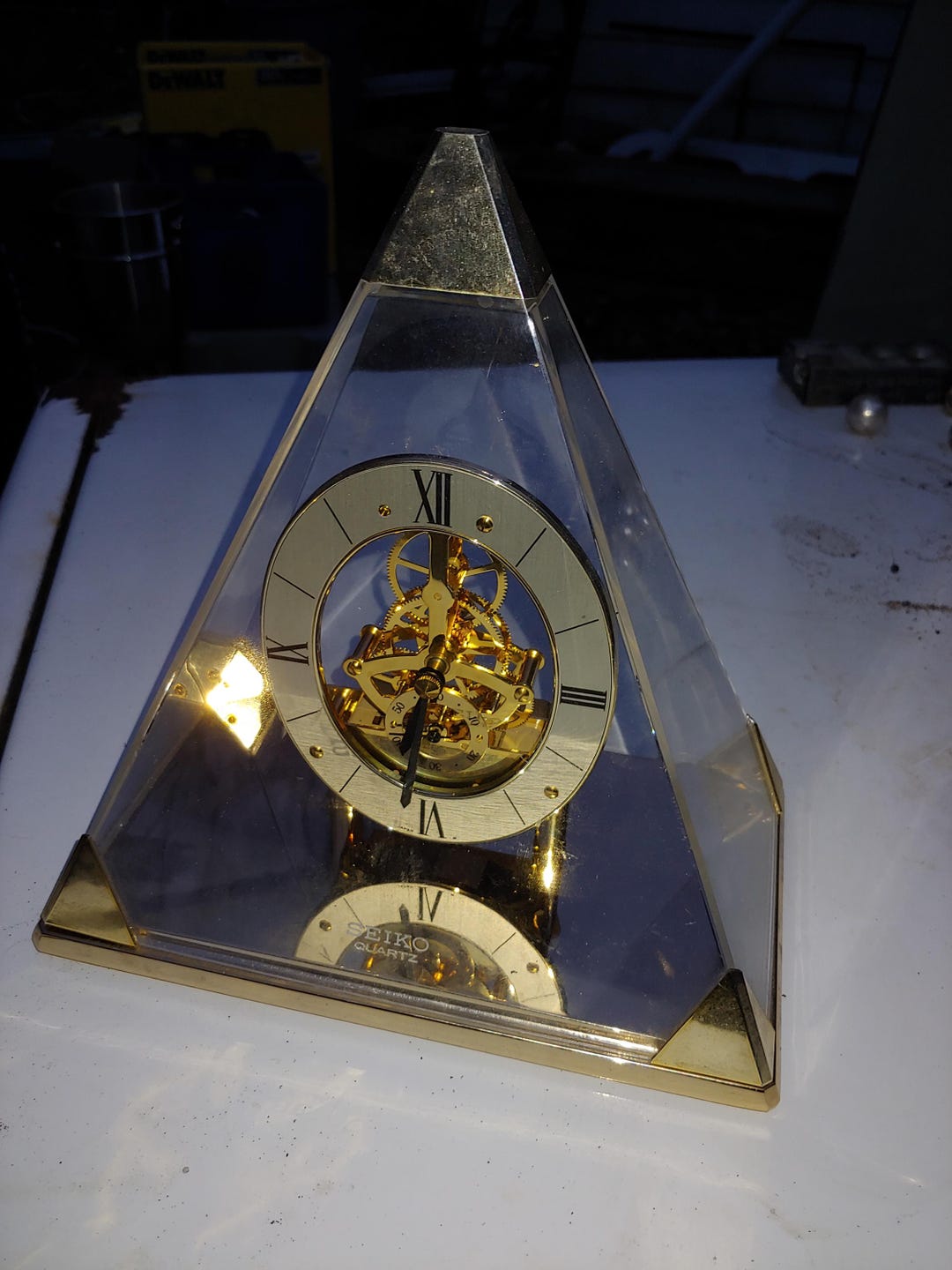Vintage Seiko Pyramid Quartz Skeleton Open Face Mantle Clock Luxcite ...