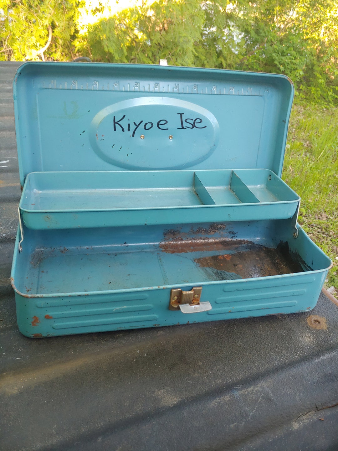 1960's Green Blue Union Steel Tool Chest Tackle Box With Folding Tray ...